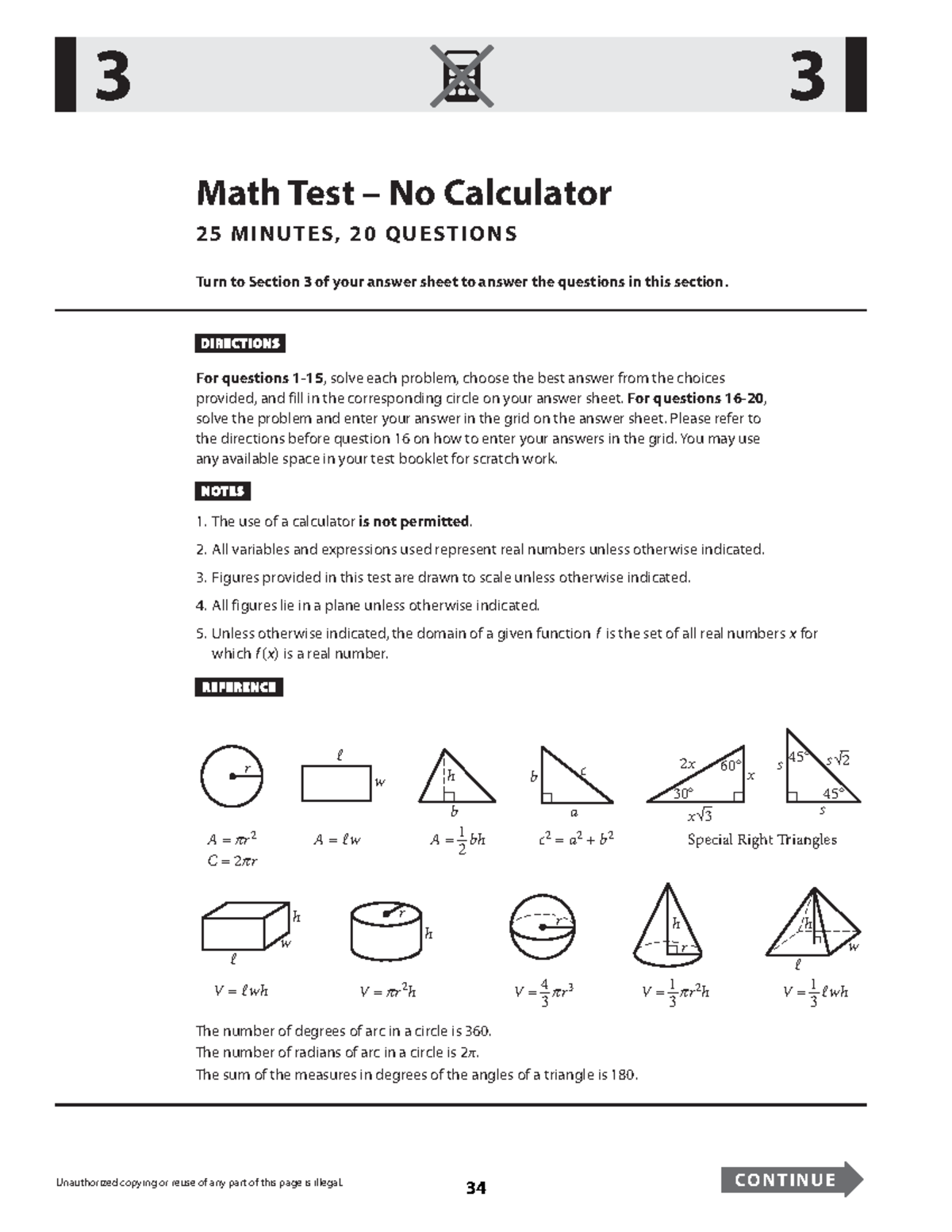 SAT Practice Math Test - mfbsd,mbfnds - Math Test – No Calculator 25 ...
