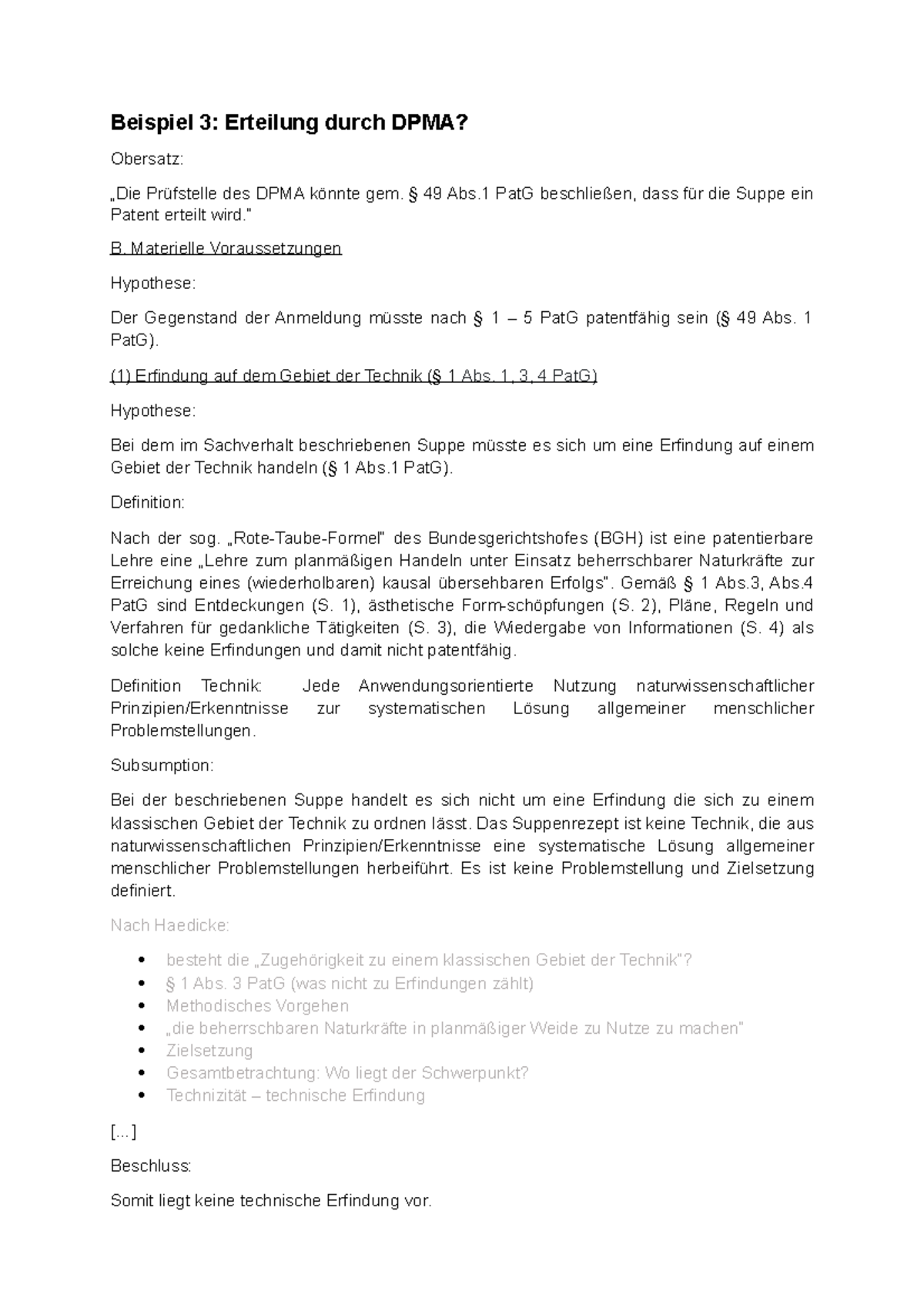 Beispiel 3 Erteilung durch DPMA - Suppe - Beispiel 3: Erteilung durch ...