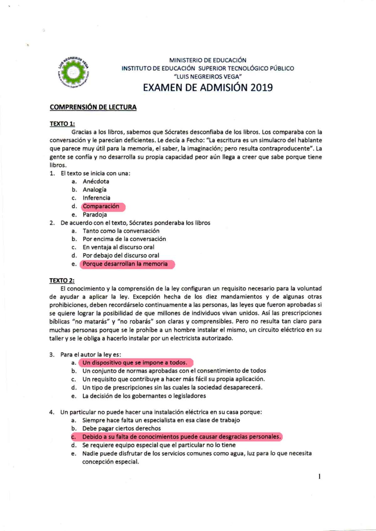Examen Admisión 19 Iestplnv - 17. ¿cuál es el término que incluye por ...