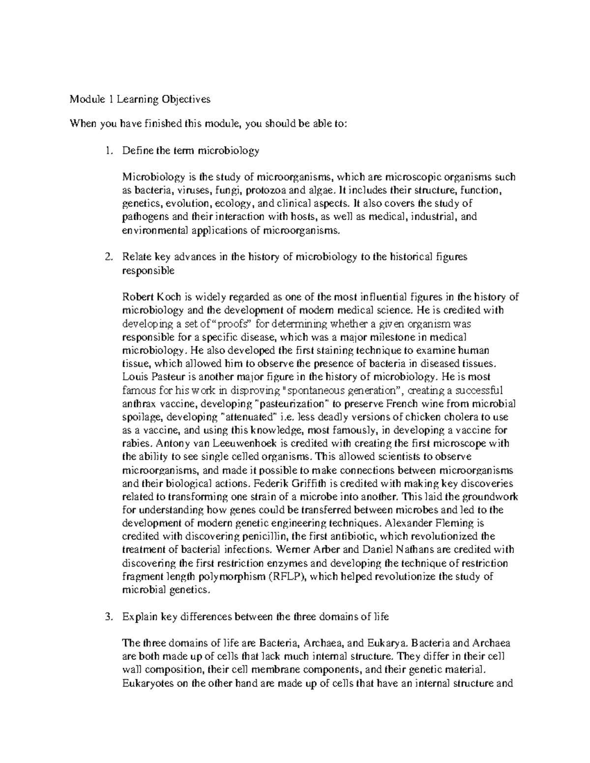 BMSC 210 Module 1 Learning Objectivesver 2 - Module 1 Learning ...