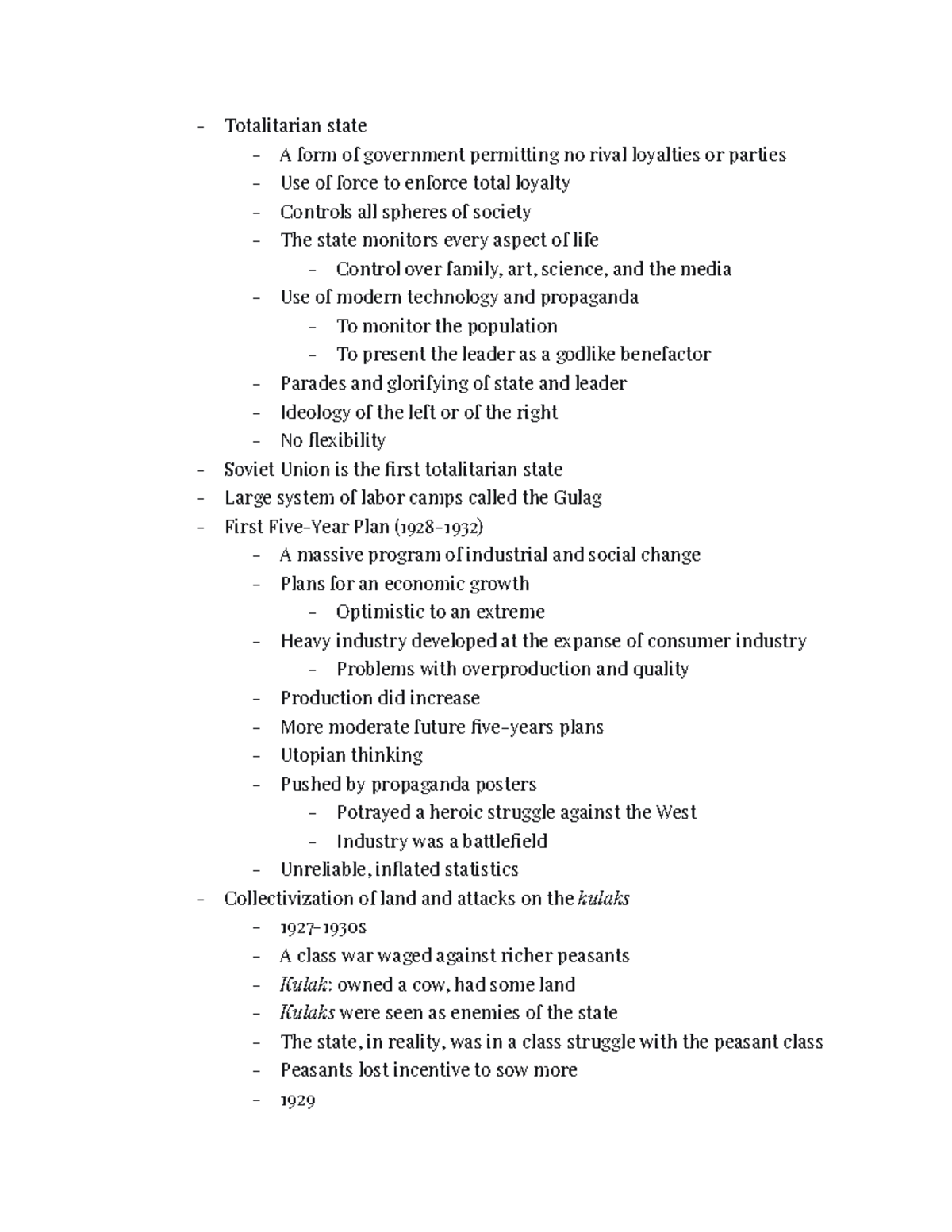 Module 6 - Lesson 11 Notes - Totalitarian state A form of government ...