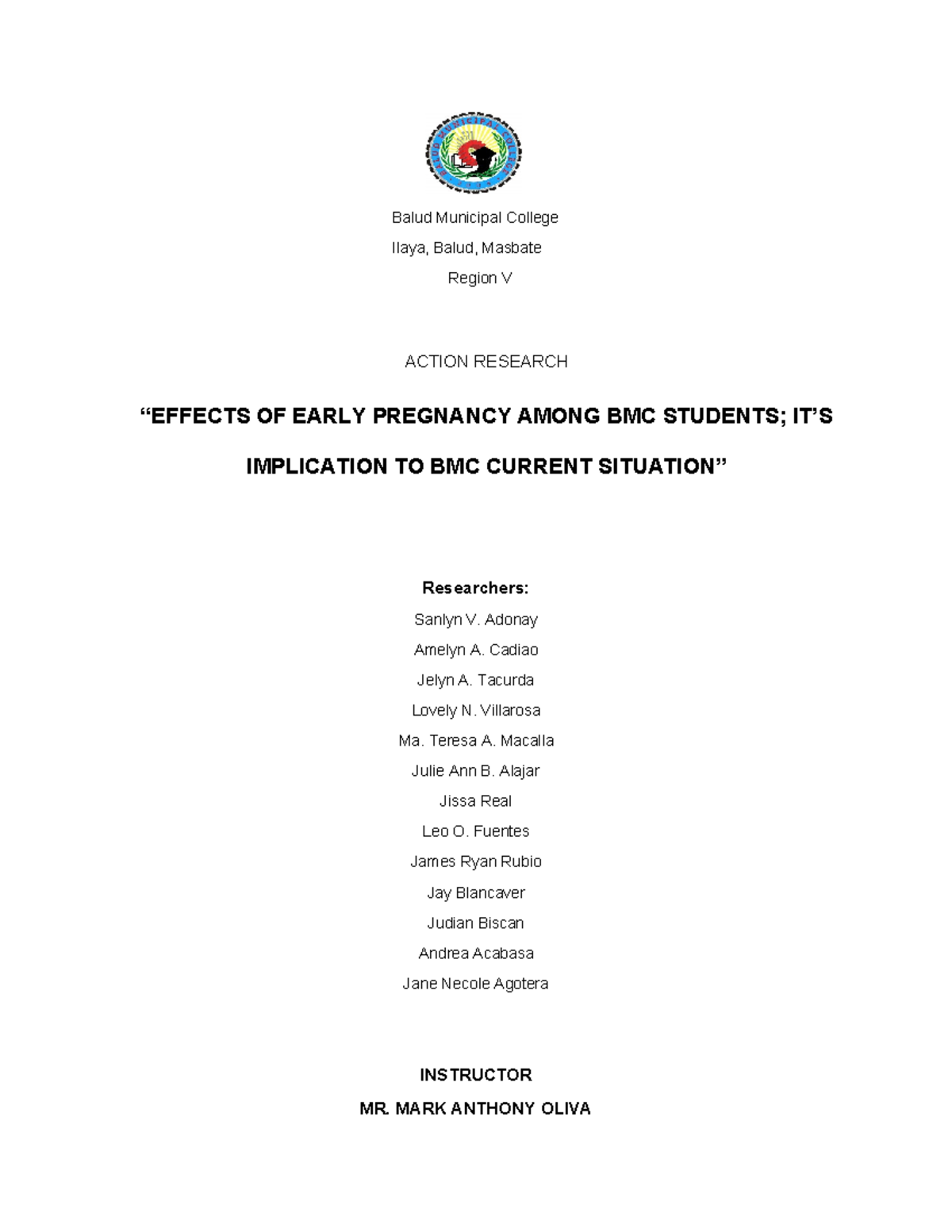 Action research (group 1) 090533 - Balud Municipal College Ilaya, Balud ...