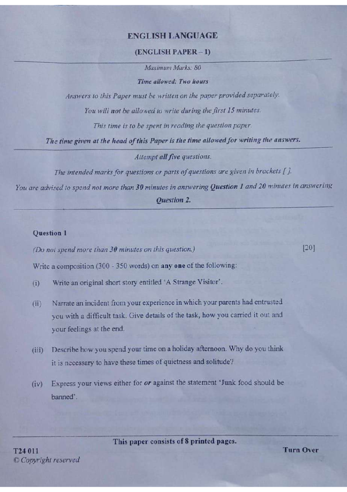 Icse class 10 english question paper 2024 pdf - ENGLISH LANGUAGE ...