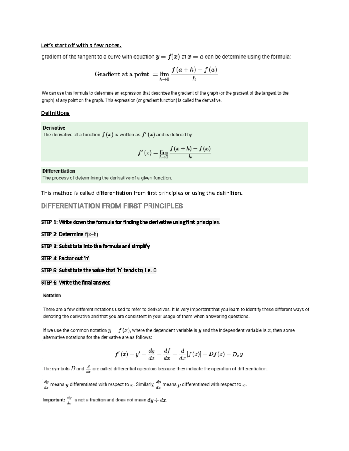Grade 12 Calculus sba prep - Let’s start off with a few notes ...