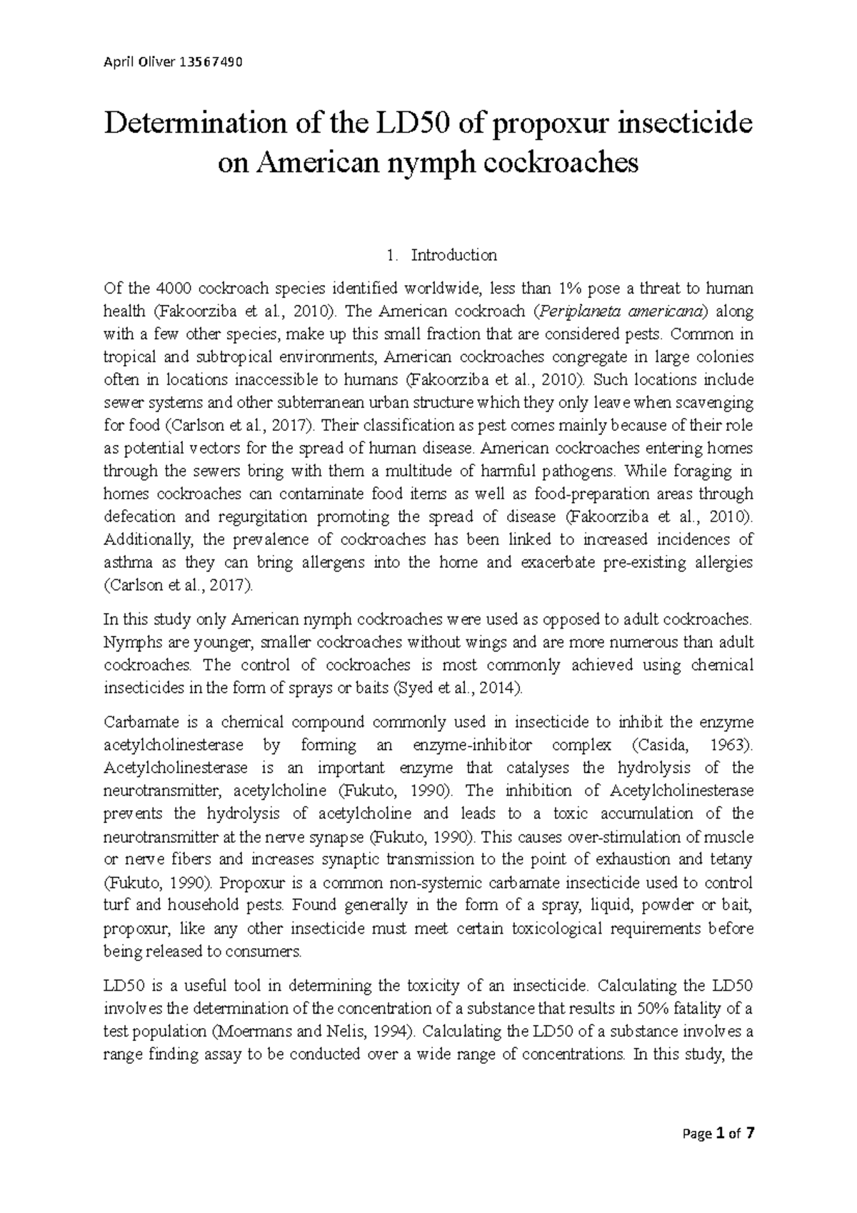 Pharmacology Report - Determination of the LD50 of propoxur insecticide ...