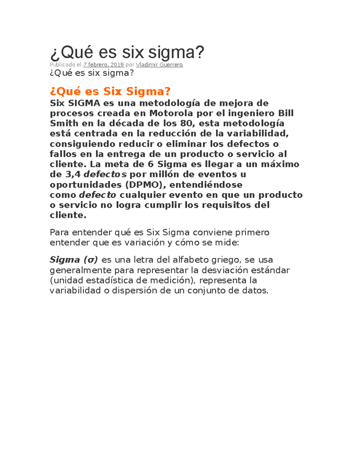 Qué es six sigma - ¿Qué es six sigma? Publicado el 7 febrero, 2019 por ...