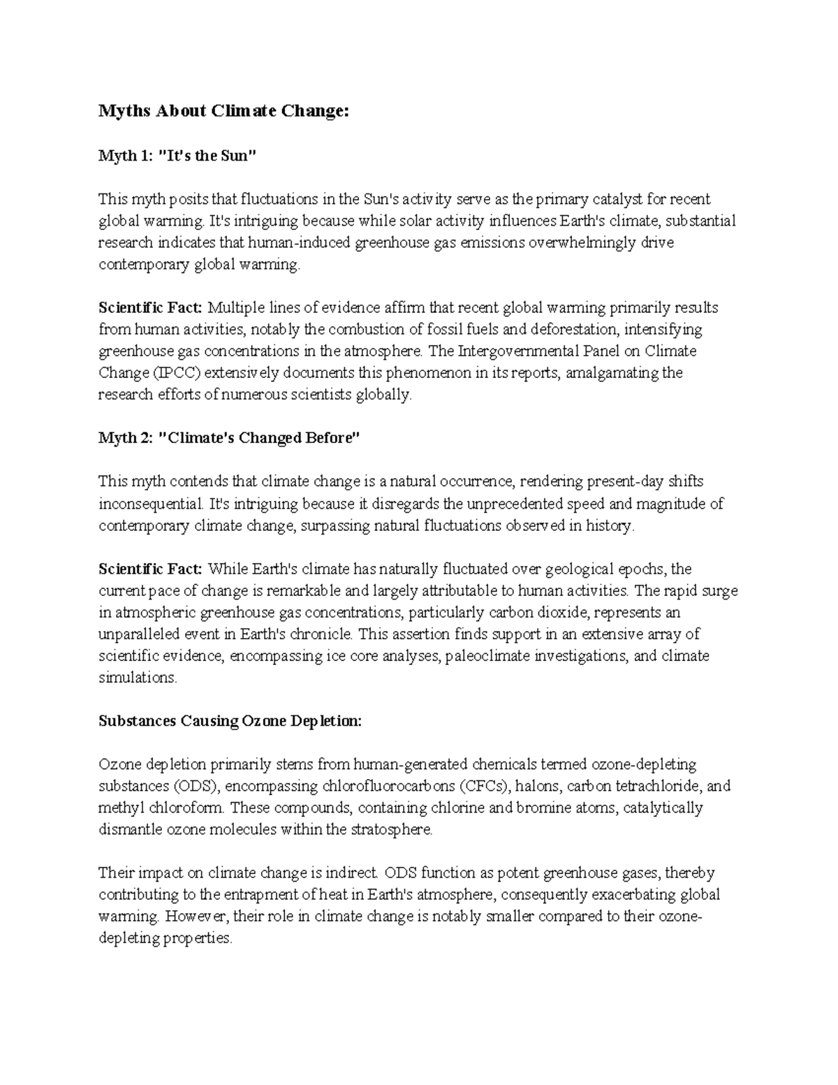 Myths About Climate Change - Myths About Climate Change: Myth 1: "It's ...