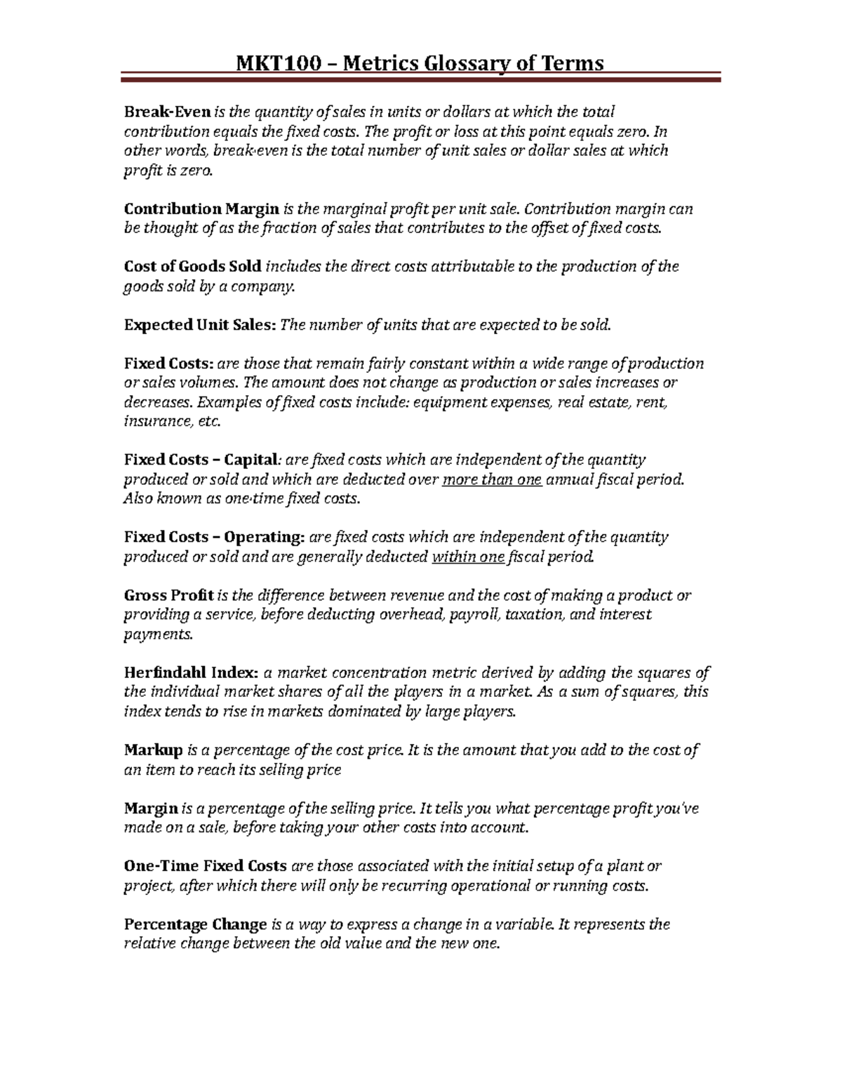Glossary of Terms - MKT100 Metrics Glossary ofTerms the quantity of ...