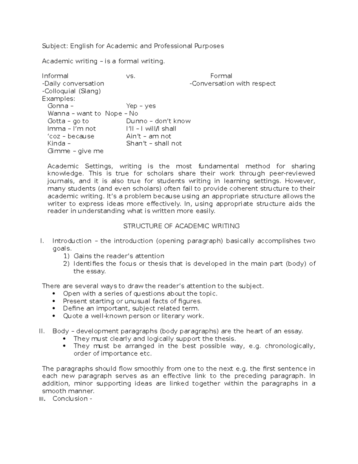 Notes 1 - EAPP - Subject: English for Academic and Professional ...