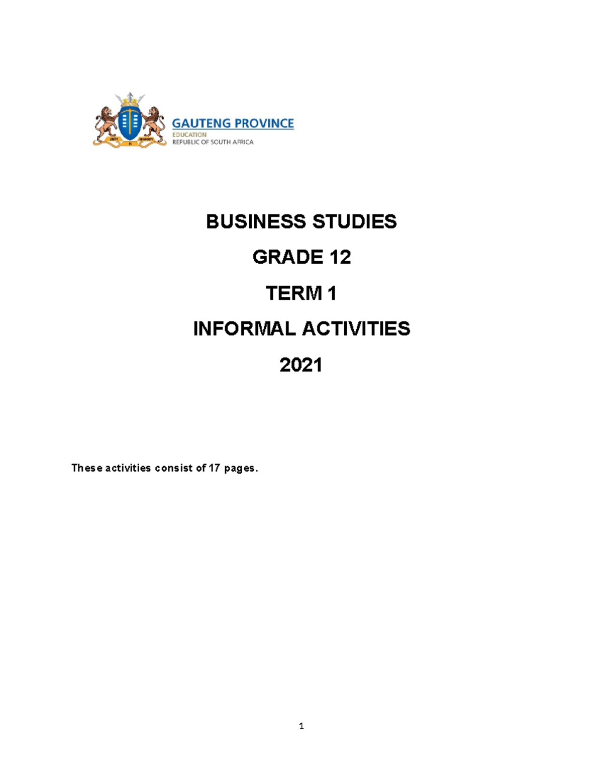 Ethics AND Professionalism - BUSINESS STUDIES GRADE 12 TERM 1 INFORMAL ...