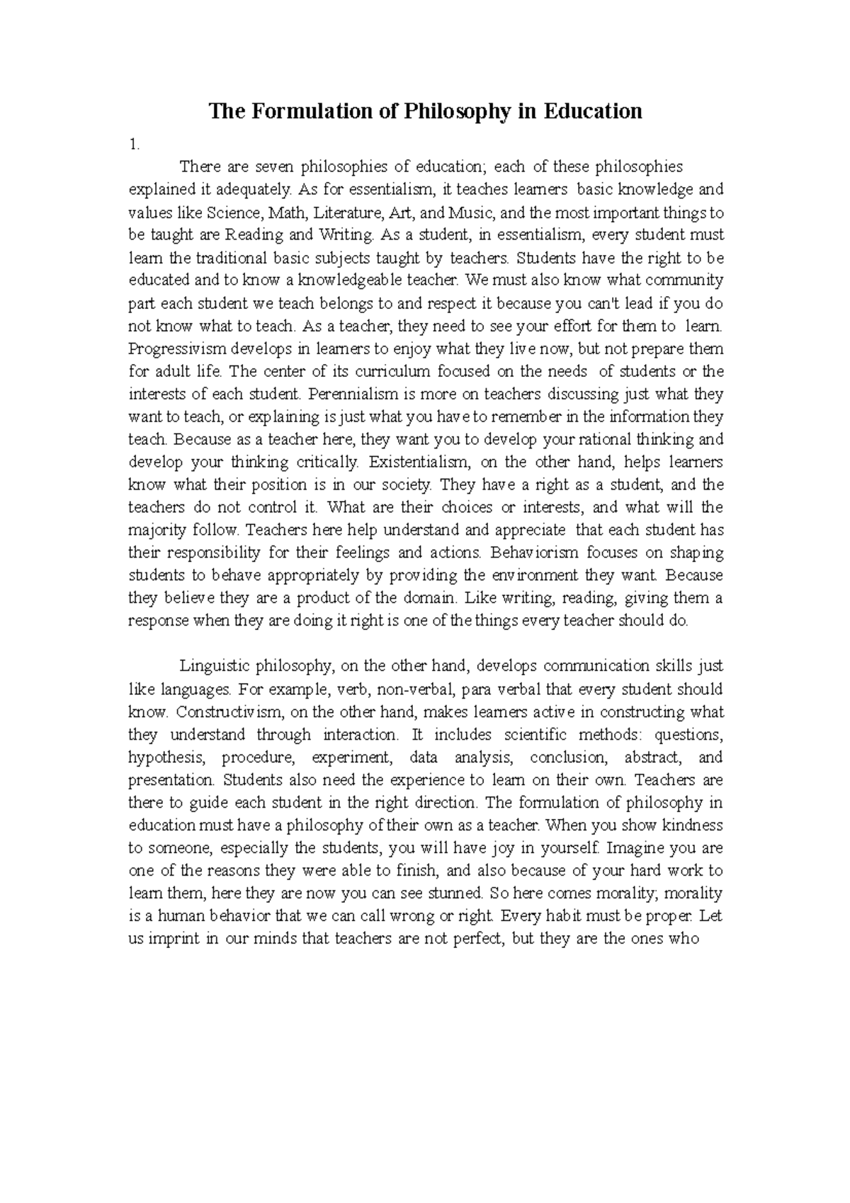 The Formulation of Philosophy in Education - There are seven ...