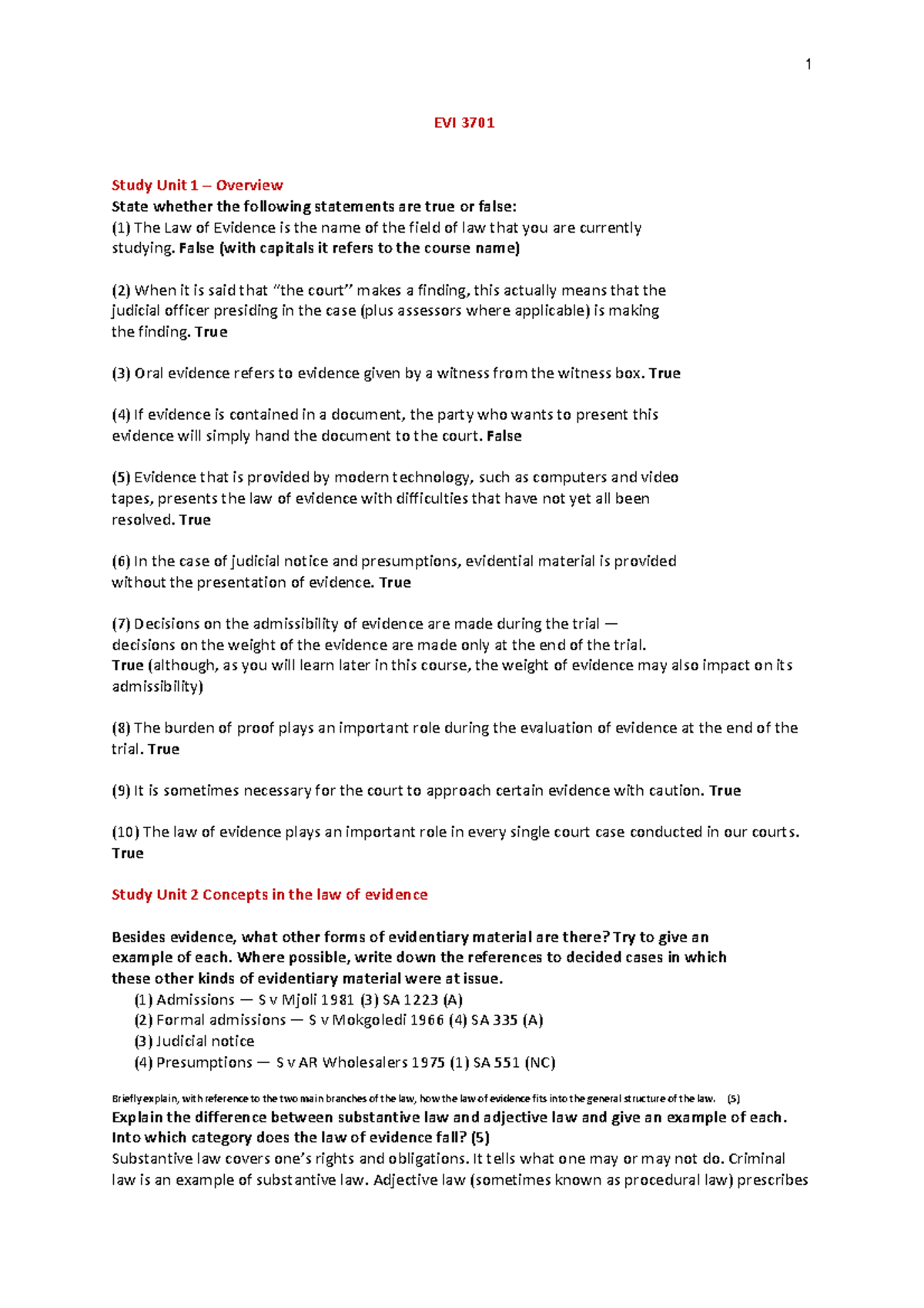 LAEV7311-exam notes - EVI 3701 Study Unit 1 – Overview State whether ...