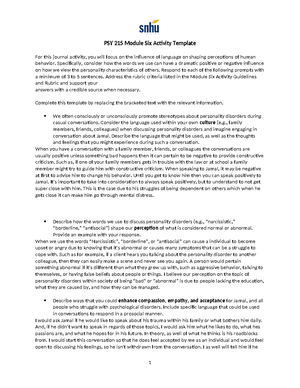 PSY 211 Module Eight Activity Template - Then answer each of the ...