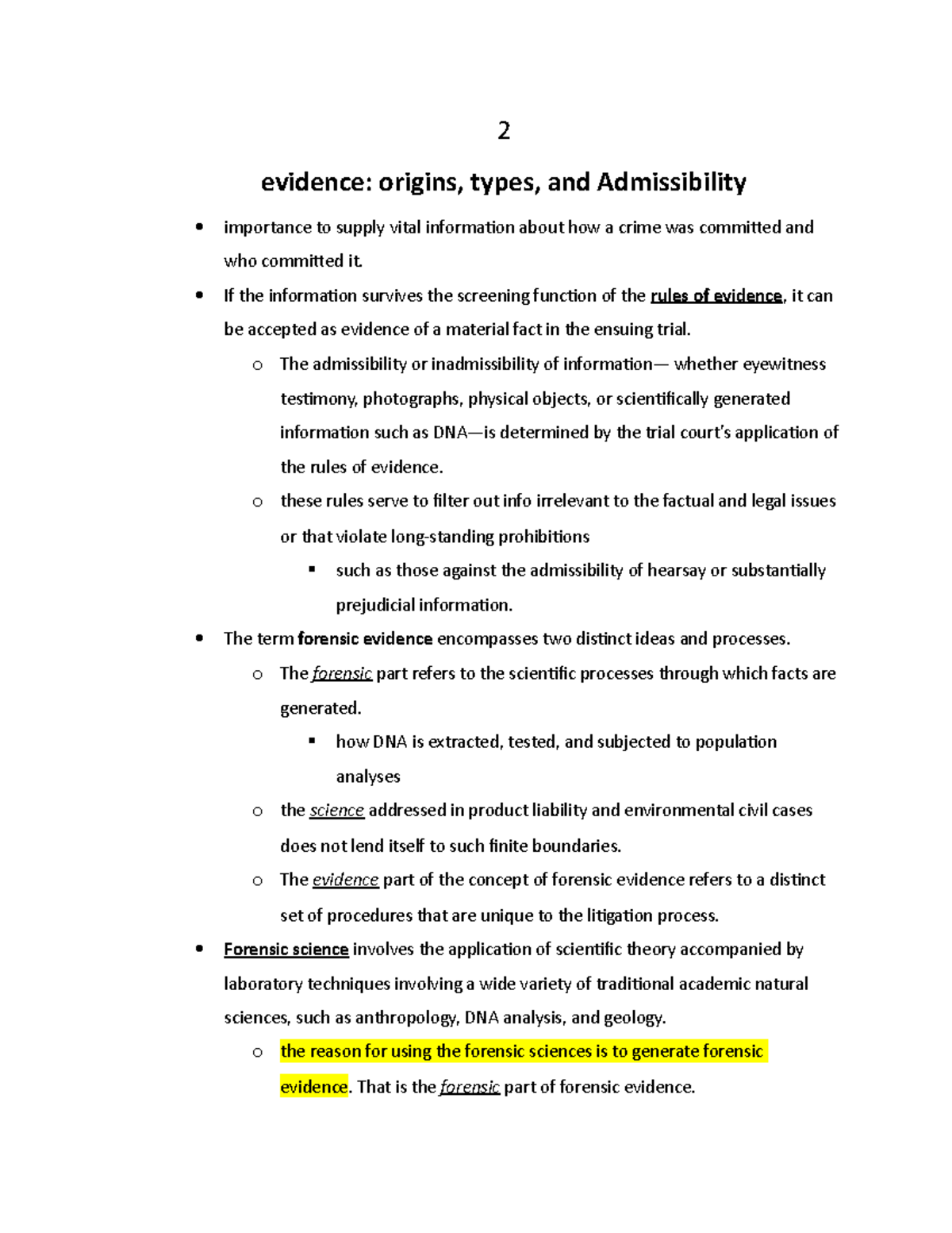 Chap 2 - TEXTBOOK CHAP NOTES - 2 evidence: origins, types, and ...