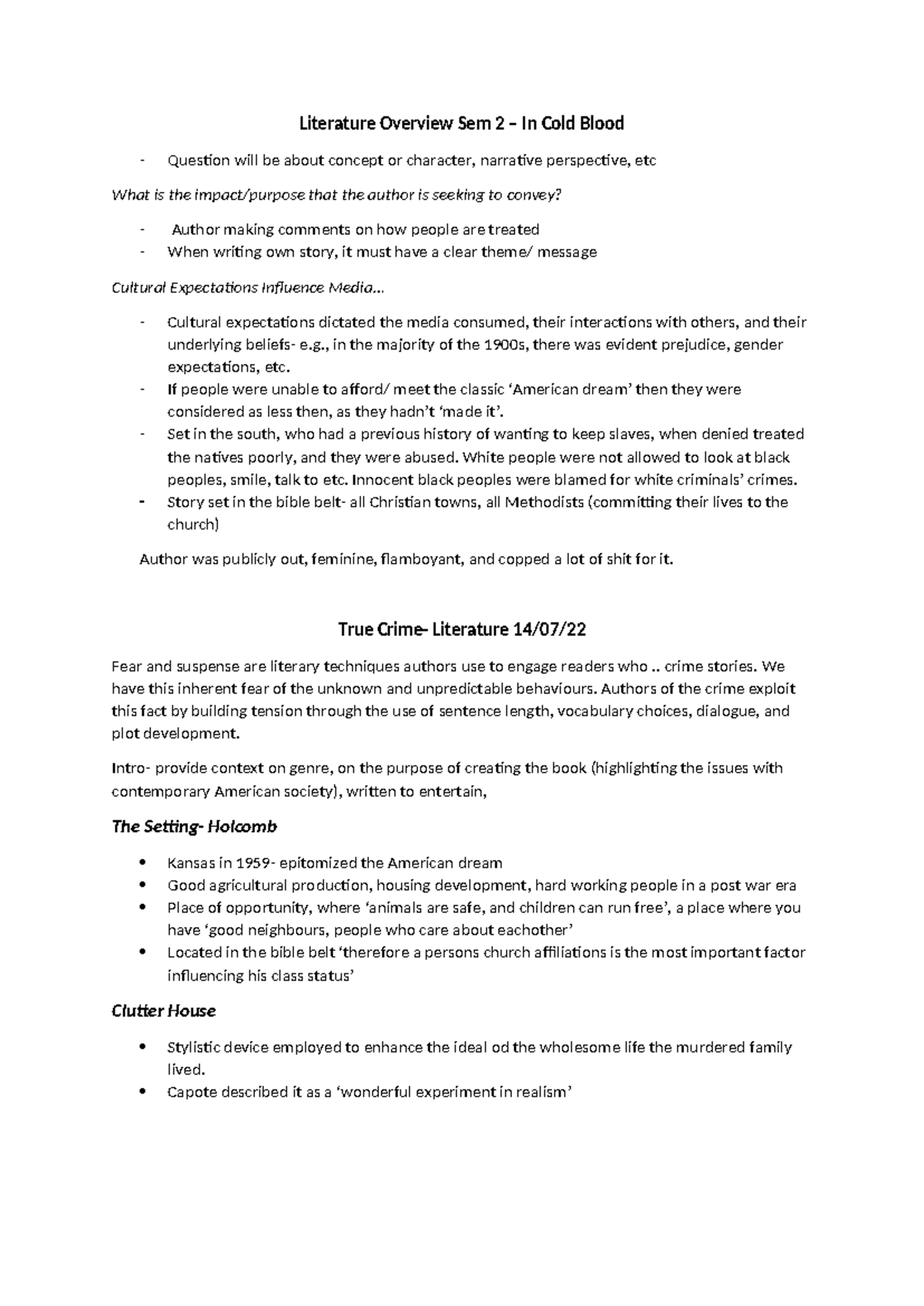 In cold blood term 3 notes - Literature Overview Sem 2 – In Cold Blood ...