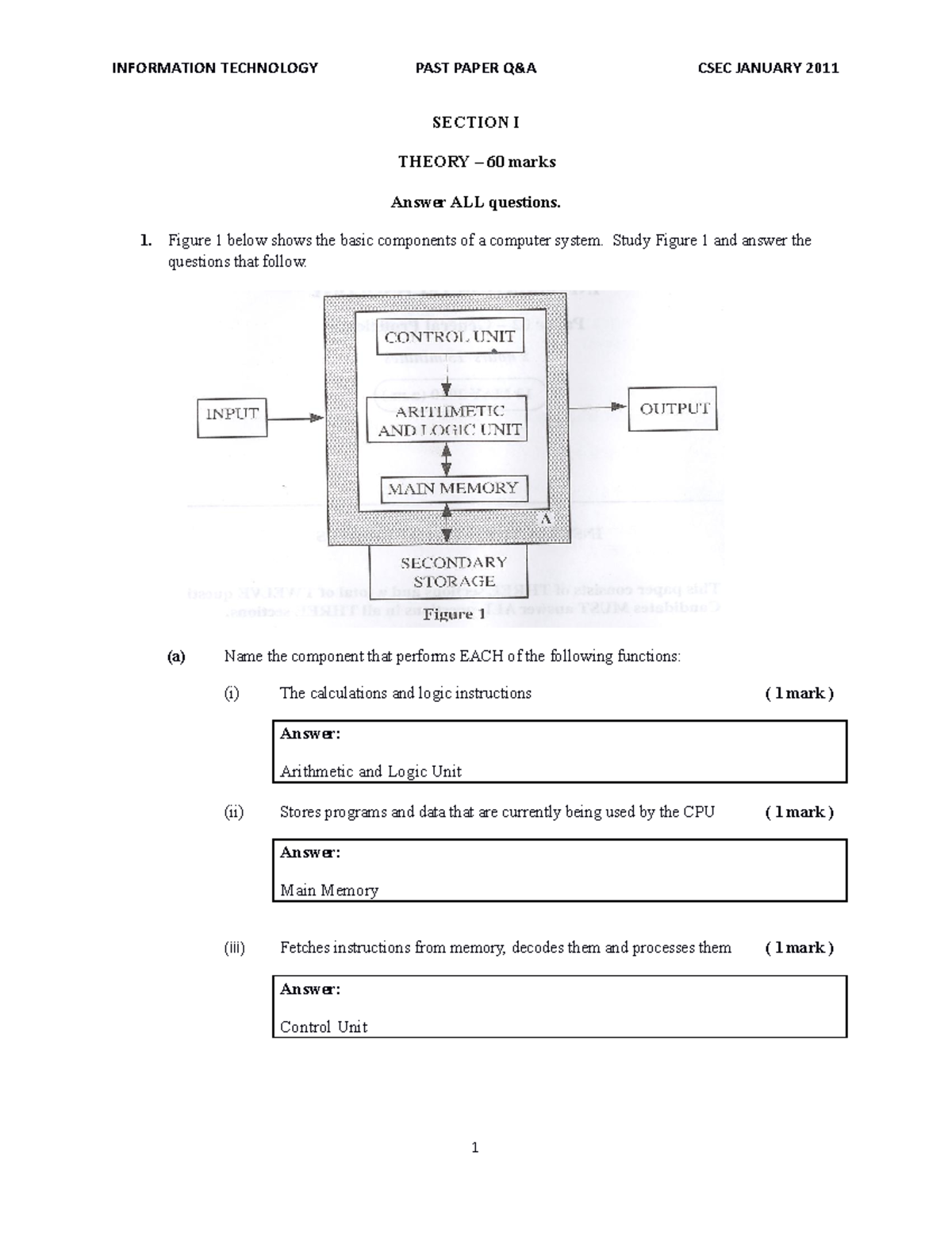 344266943 Csec It June 2010 Qa - SECTION I THEORY – 60 marks Answer ALL ...