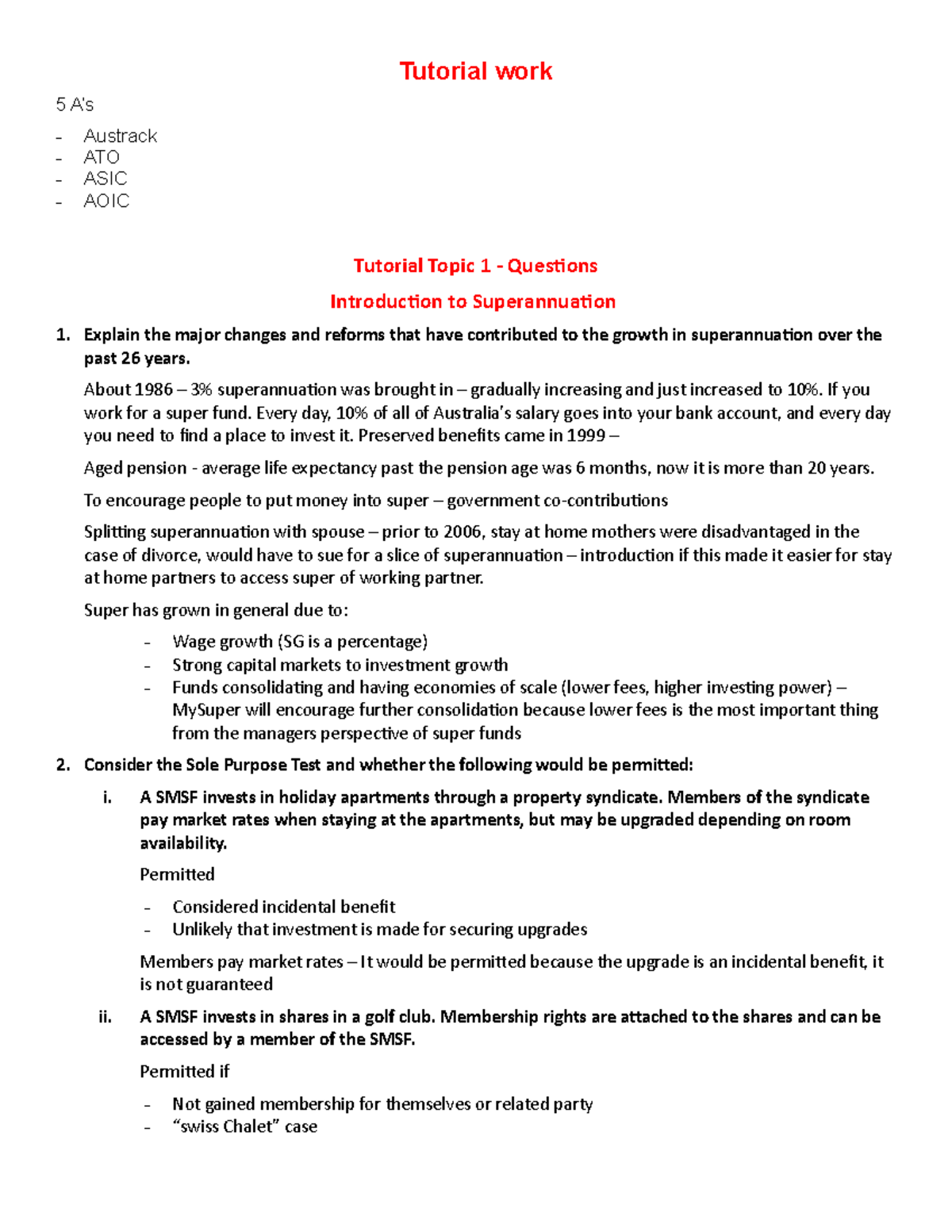 Tutorial work - Explain the major changes and reforms that have ...