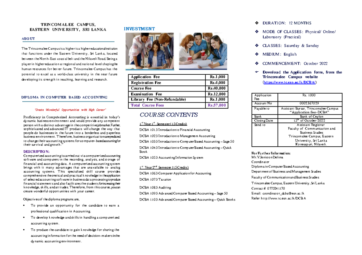 Final-brochure-word 2022 - TRINCOMAL EE CAMPUS, EASTERN UNIVE RS ITY ...