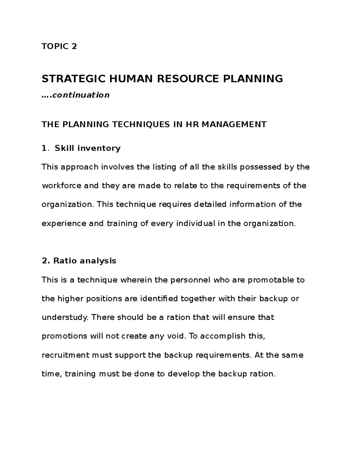 Topic 2 Strategic Human Resource Planning Topic 2 Strategic Human