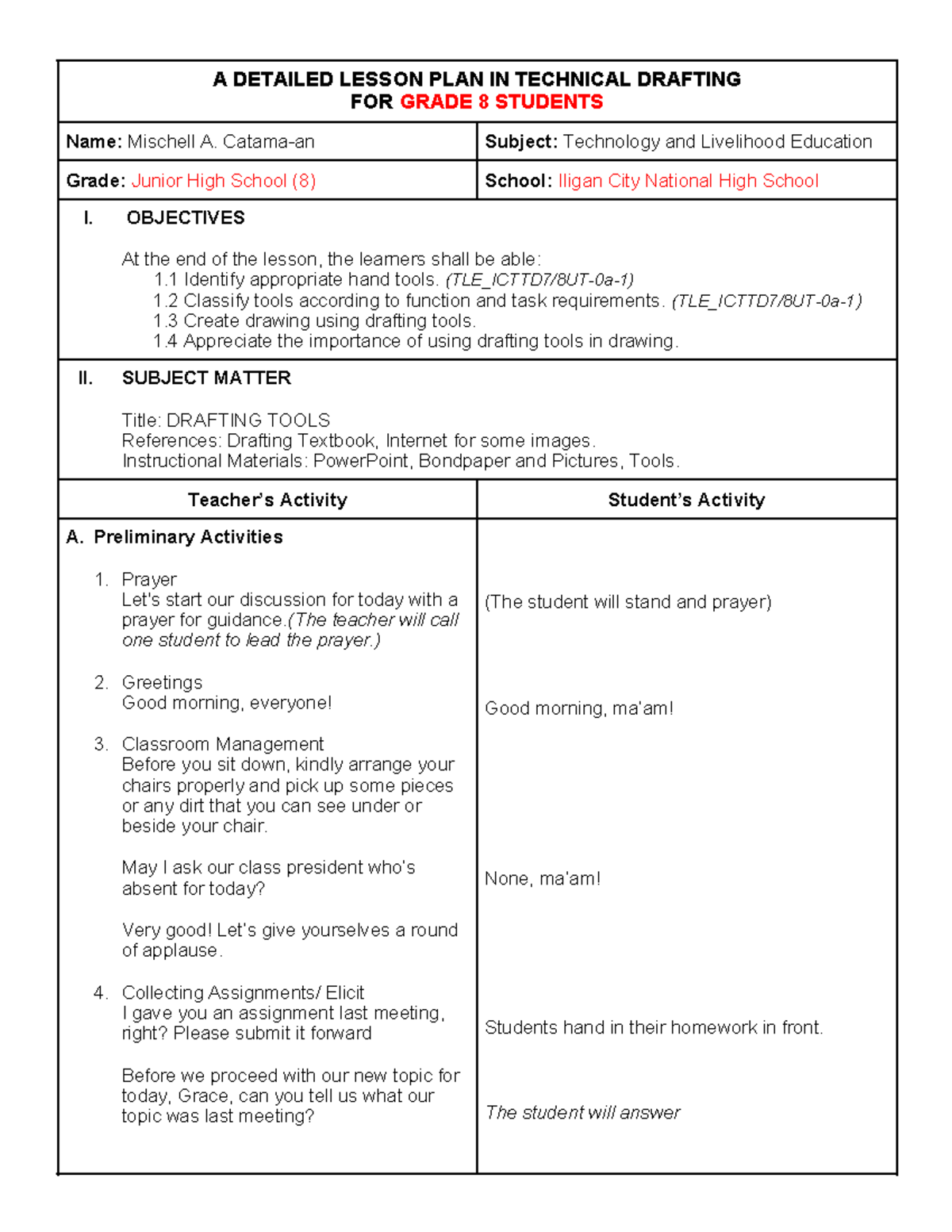 DLP - For educational purposes - A DETAILED LESSON PLAN IN TECHNICAL ...