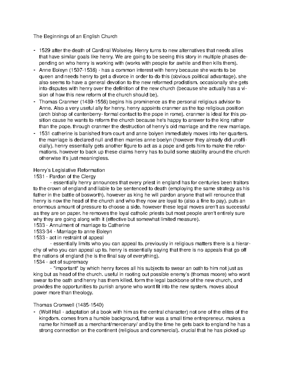 Hist225 Lecture notes 9 - The Beginnings of an English Church - 1529 ...