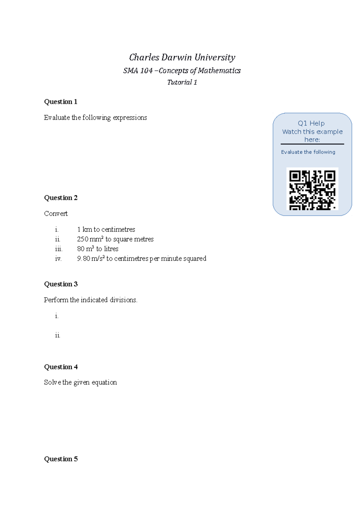 SMA104 Tutorial 1 QRYoutube - Charles Darwin University SMA 104 −Concepts of Mathematics ...