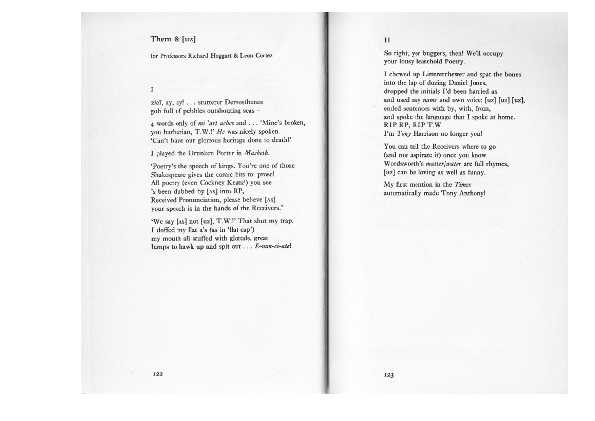 Tony Harrison Them and [uz] - EN1110 - Studocu