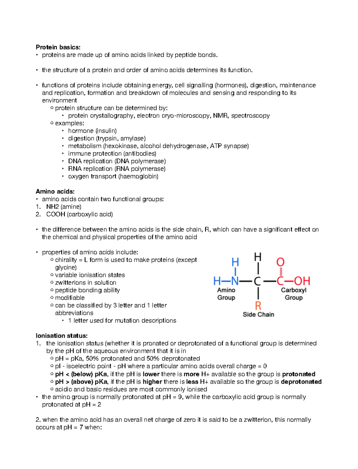 Ace tutor notes - Protein basics: proteins are made up of amino acids ...