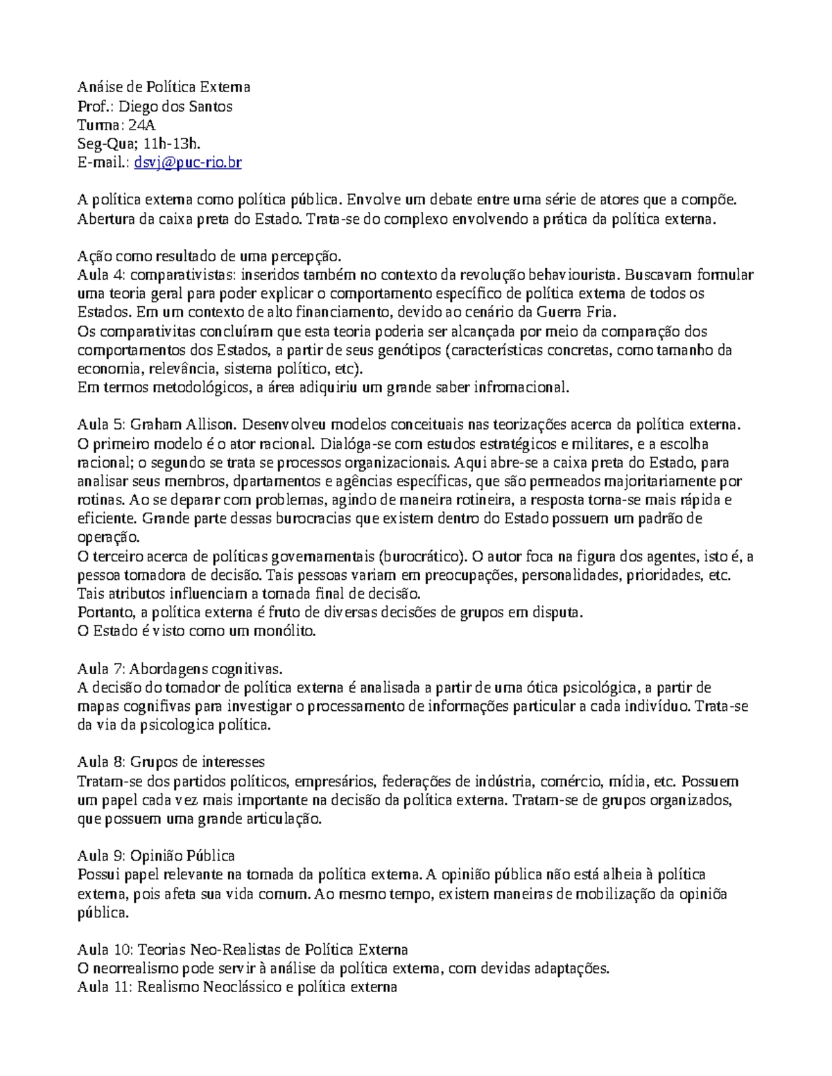 Análise de Política Externa - anotações de aula - Anáise de Política ...