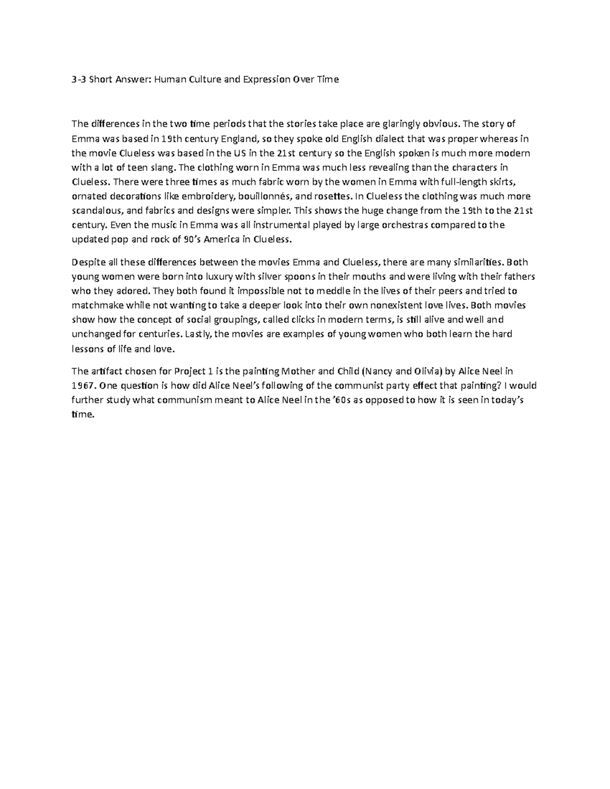 3-3 Short Answer Human Culture and Expression Over Time - The story of ...