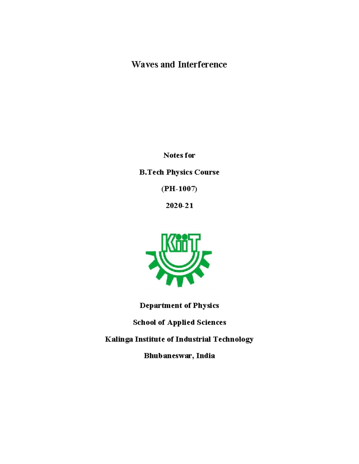 Waves SPP DR - Waves and Interference Notes for B Physics Course (PH ...