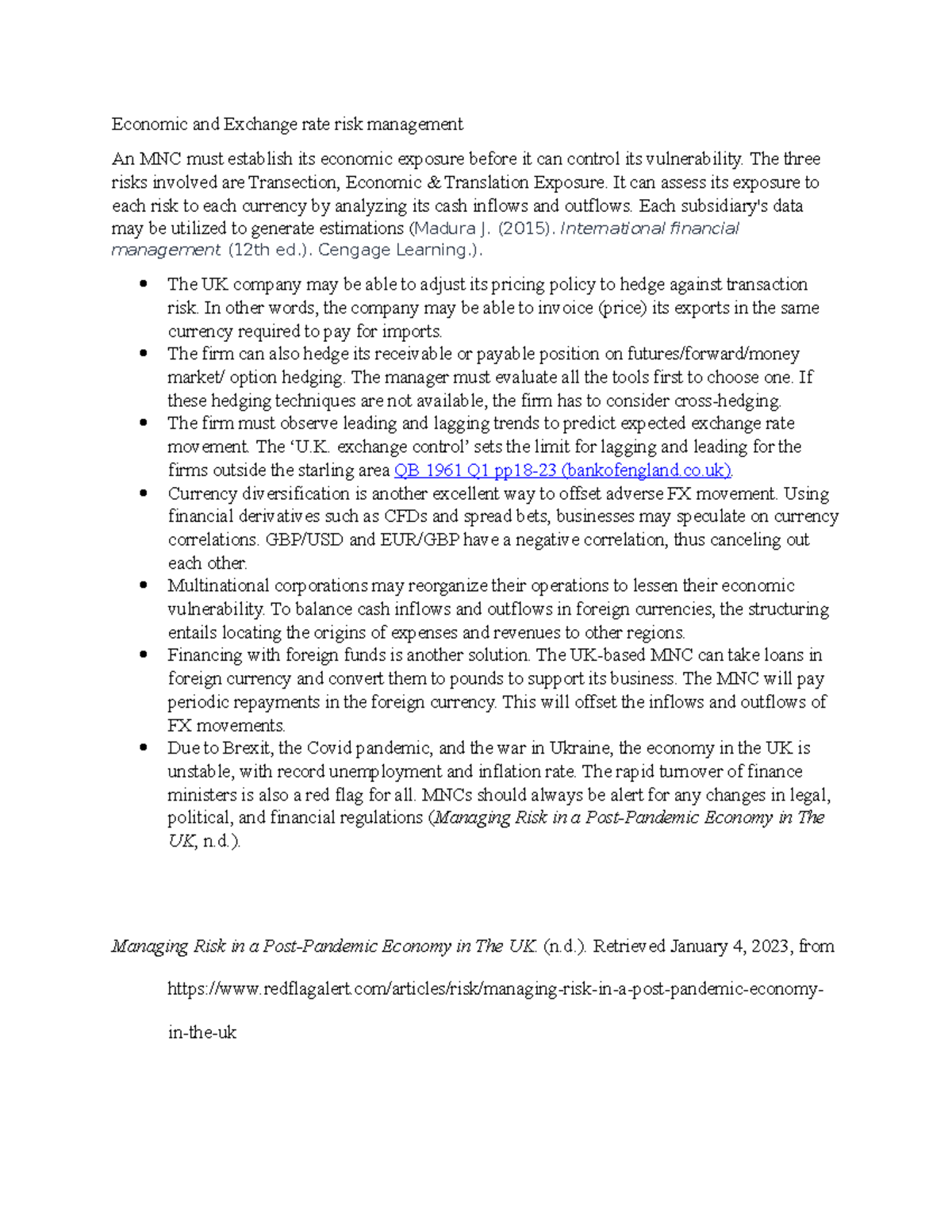 Economic and exchange rate risk management - The three risks involved ...