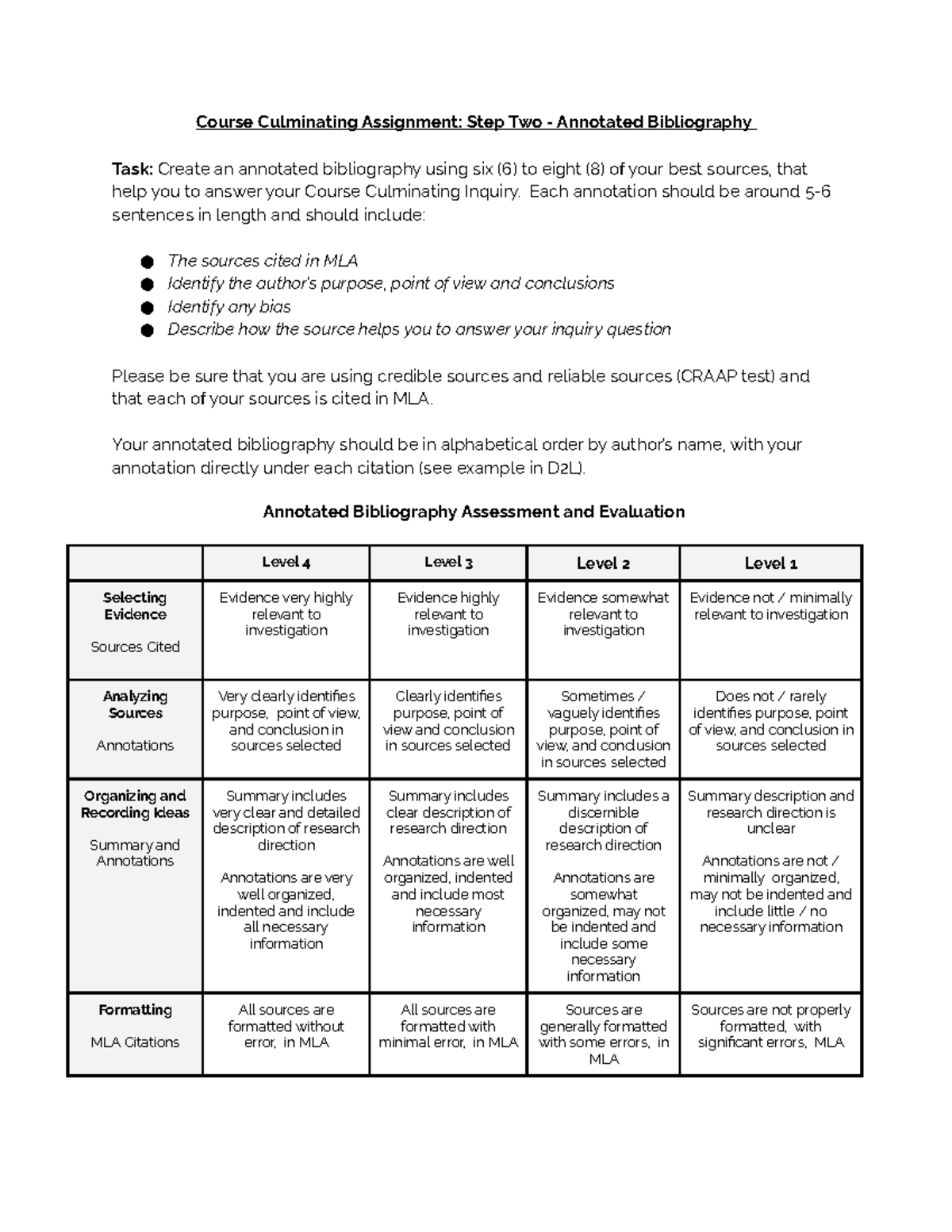 Copy of CLN - Course Culminating Assignment Step Two - Annotated ...