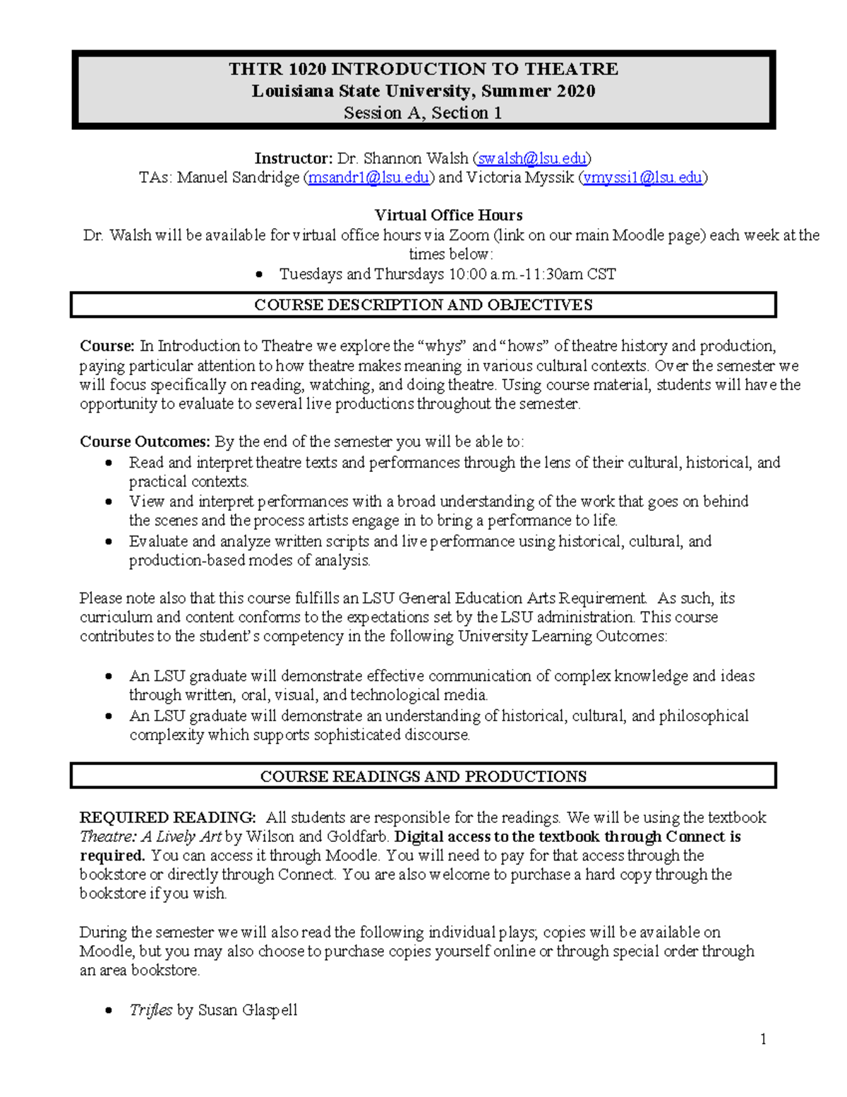 1020 Syllabus Su20 Final Warning Tt Undefined Function 32 Thtr 1020 Introduction To Theatre