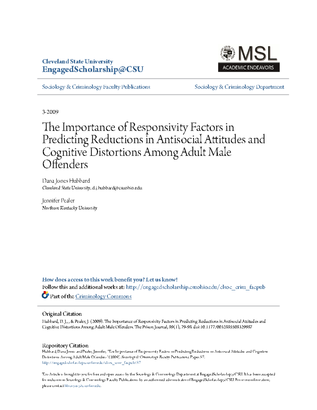 The importance of responsivity factors i - Cleveland State University ...