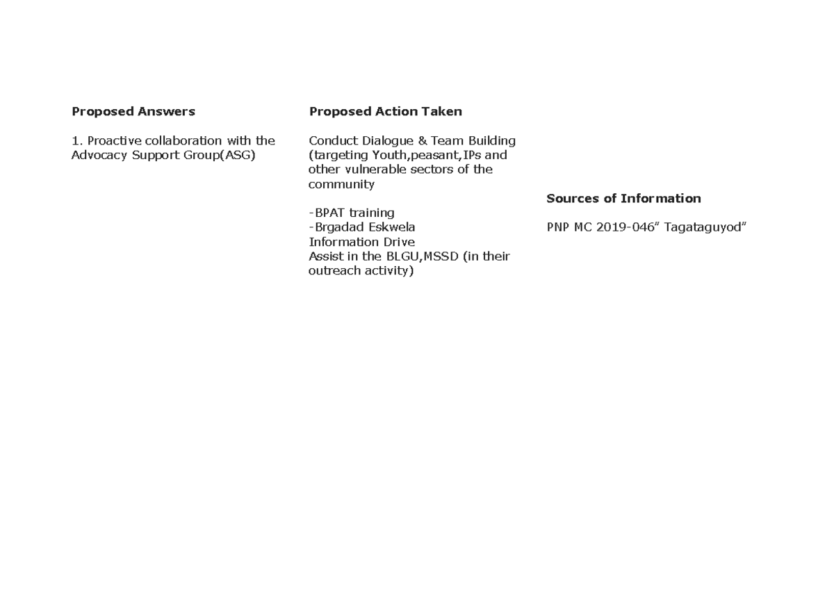 Action Plan - Lecture notes - Proposed Answers 1. Proactive ...