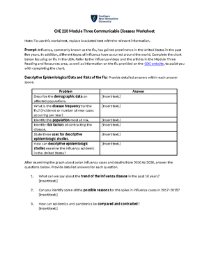 Che220 module three communicable diseases worksheet - CHE 220 Module ...
