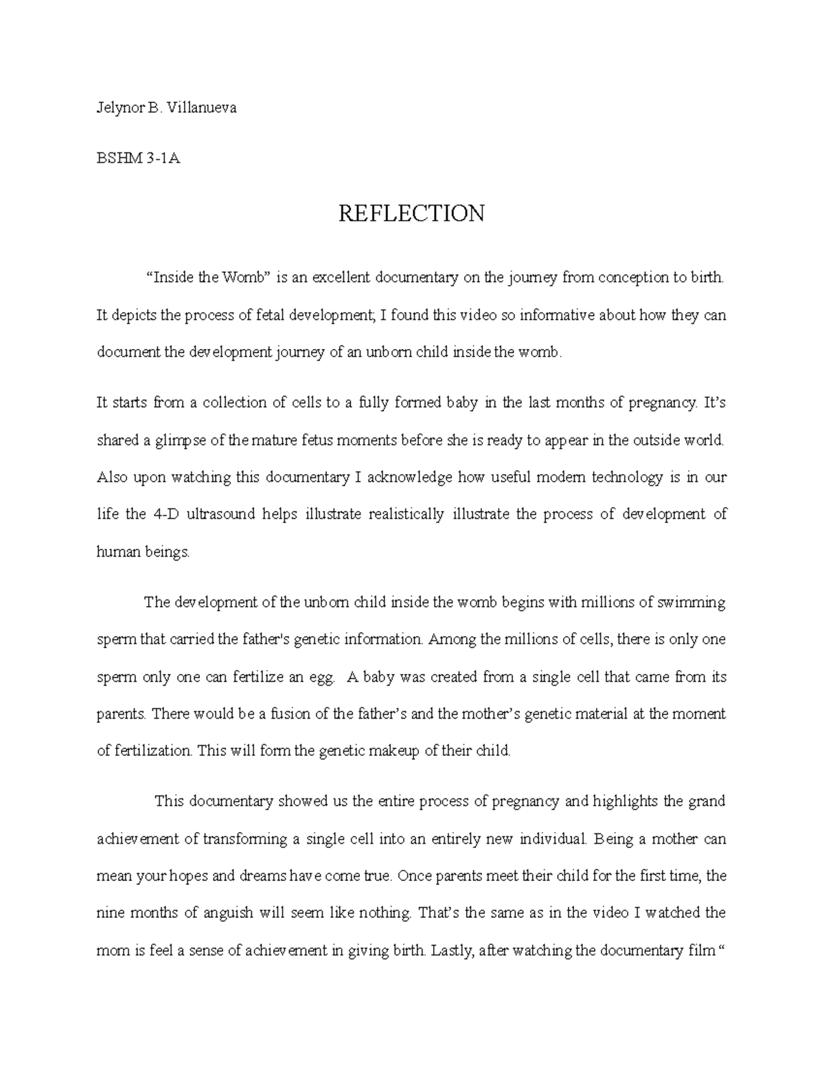 Villanueva, Jelynor B. - In the Womb (Reflection) - Jelynor B ...