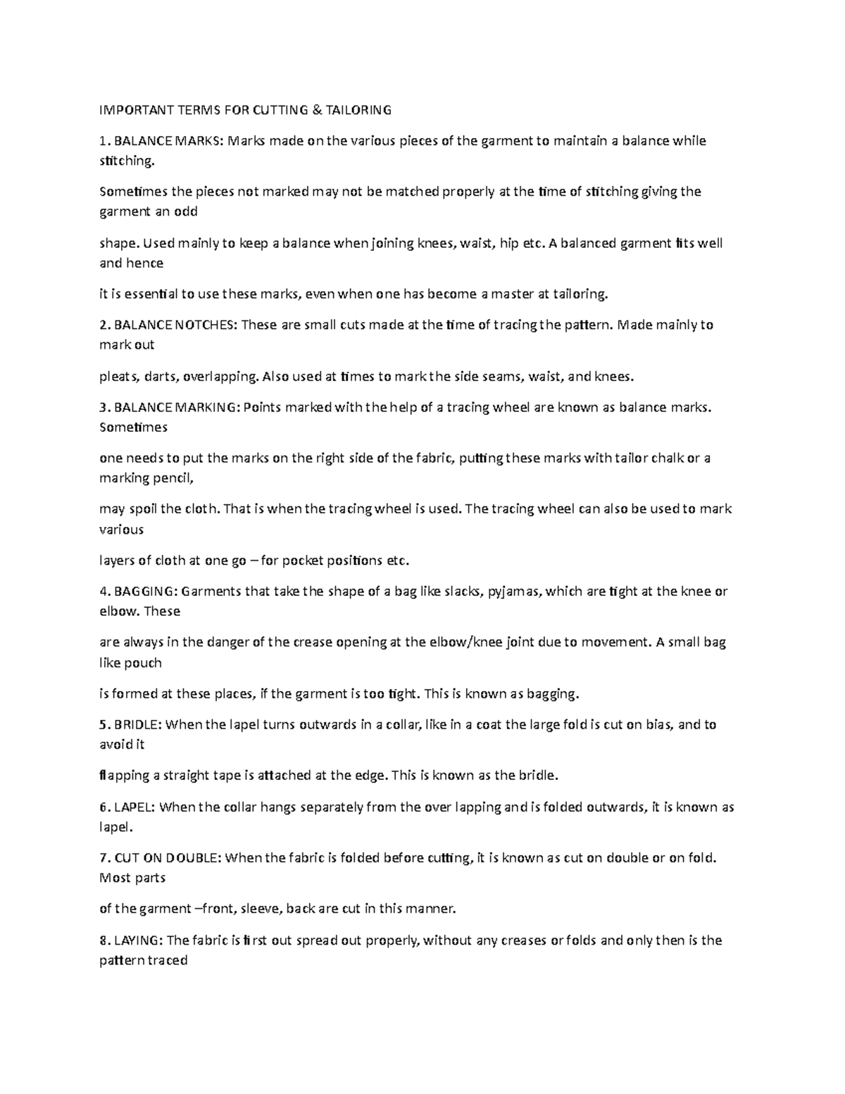 Fashion terms - notes - IMPORTANT TERMS FOR CUTTING & TAILORING BALANCE ...