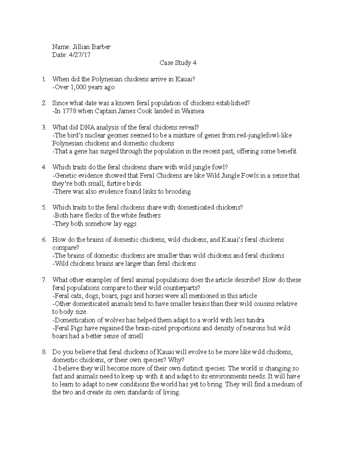 Biology Case Discussion 4 - Name: Jillian Barber Date: 4/27/17 Case ...