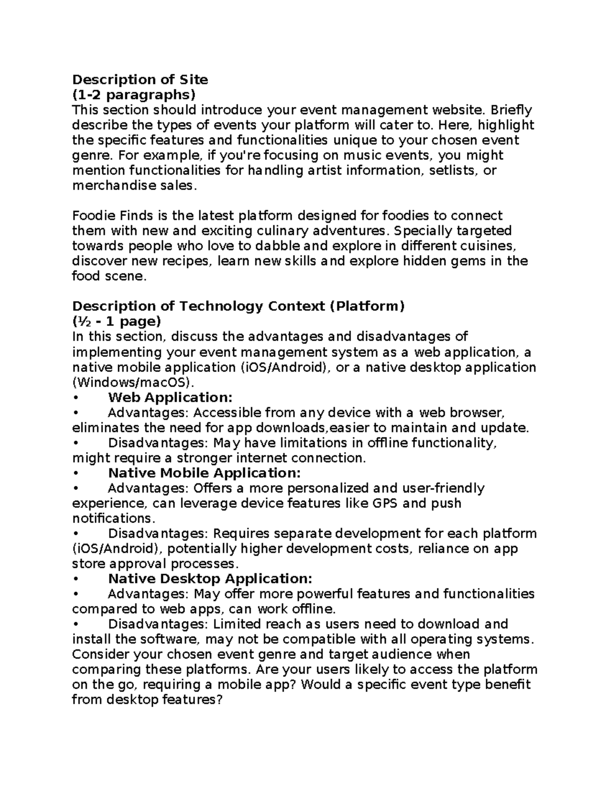 IAB207 RWAD Assignment 1 - Description of Site (1-2 paragraphs) This section should introduce ...