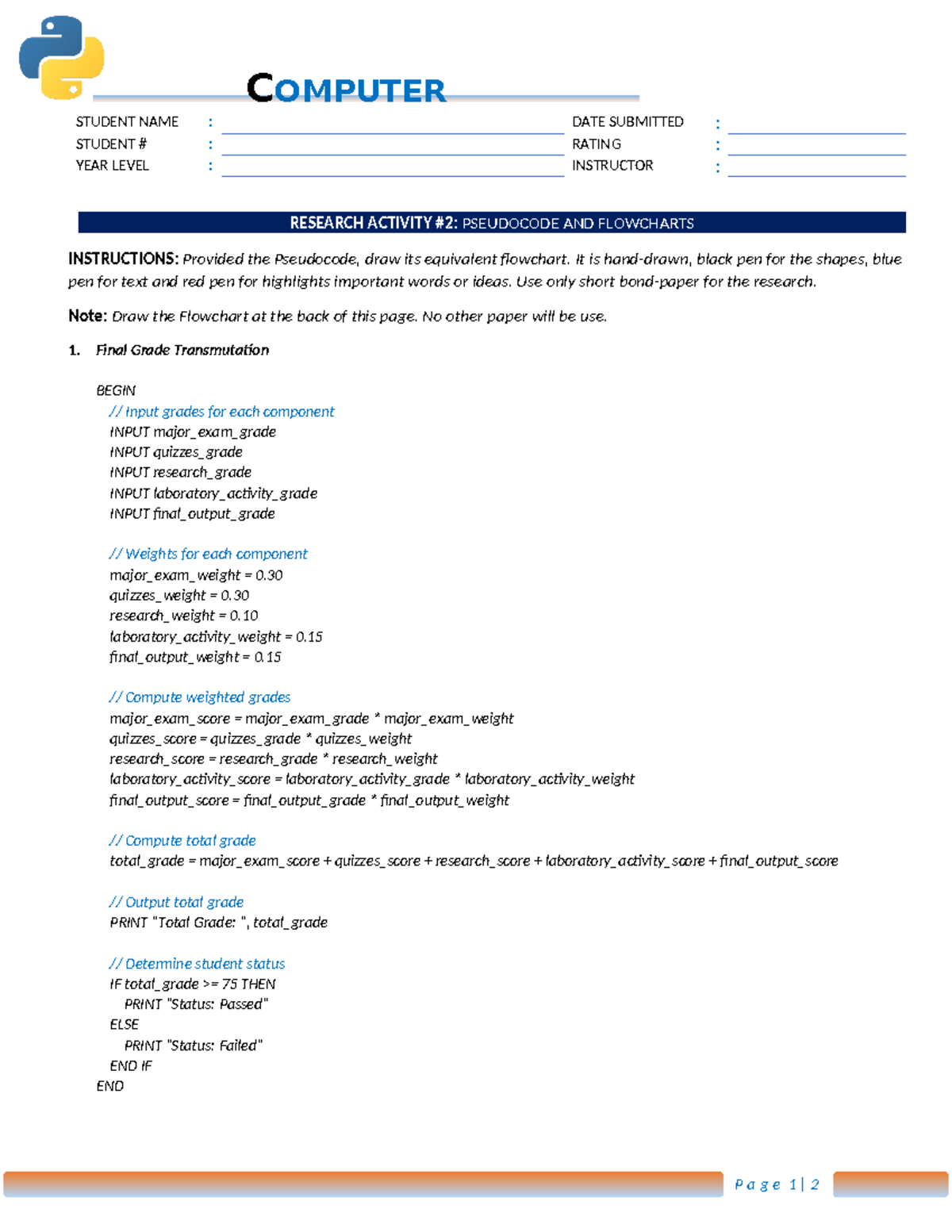 Prog2-Research 2 - Comms 2 - COMPUTER PROGRAMMING 2 STUDENT NAME : DATE SUBMITTED : STUDENT ...