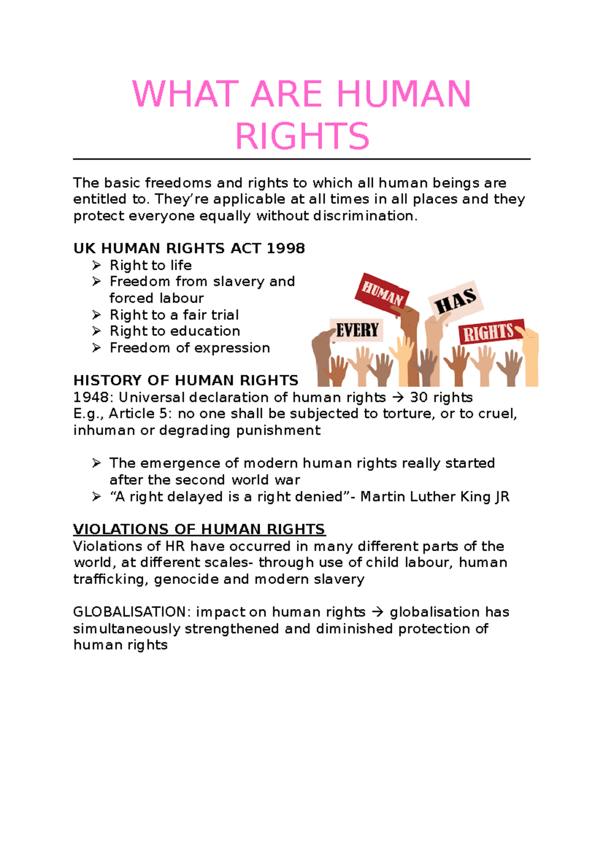 WHAT ARE Human Rights - Lecture notes 4 - WHAT ARE HUMAN RIGHTS The ...