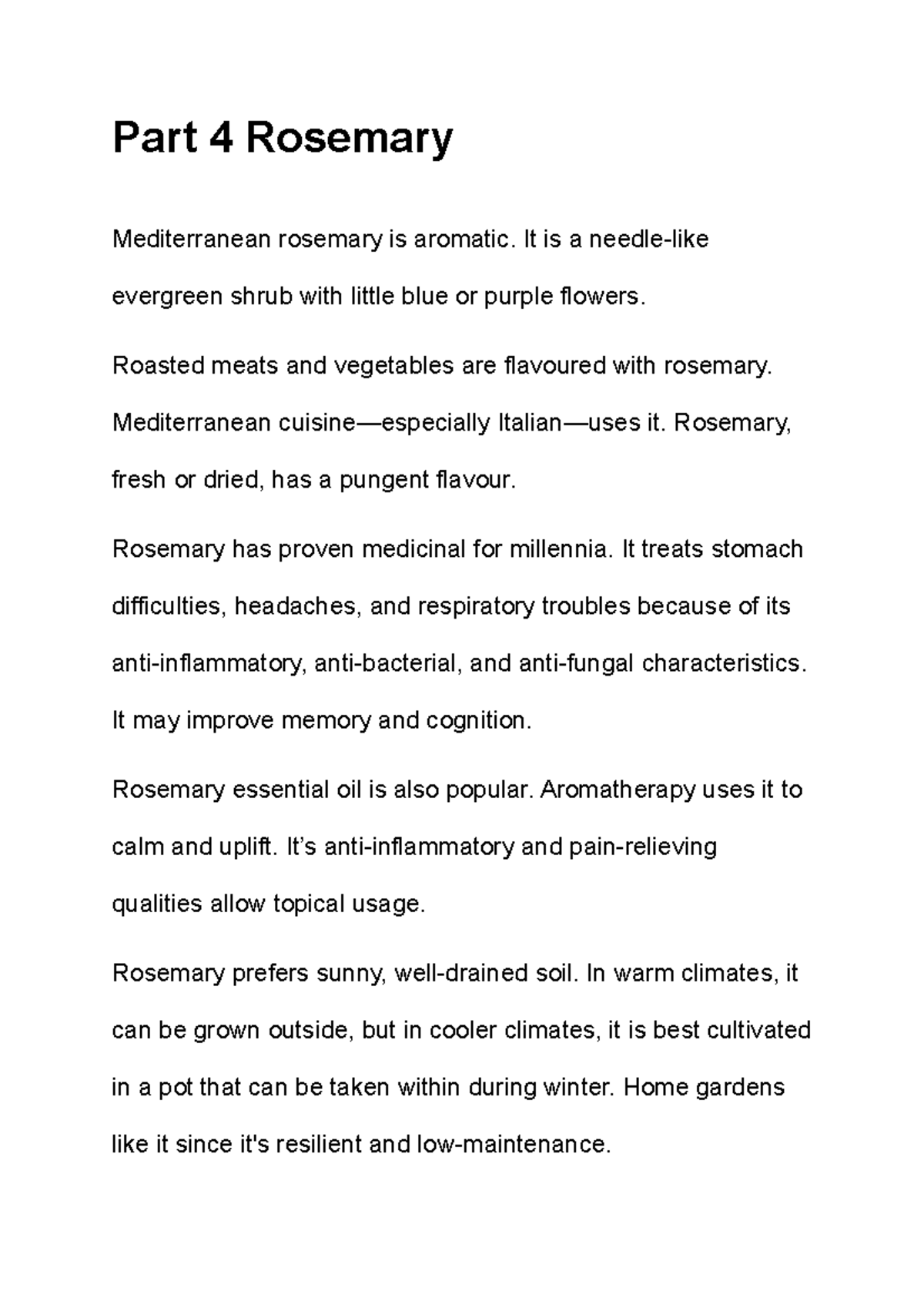 Part 4 Rosemary - Notes - Part 4 Rosemary Mediterranean rosemary is ...