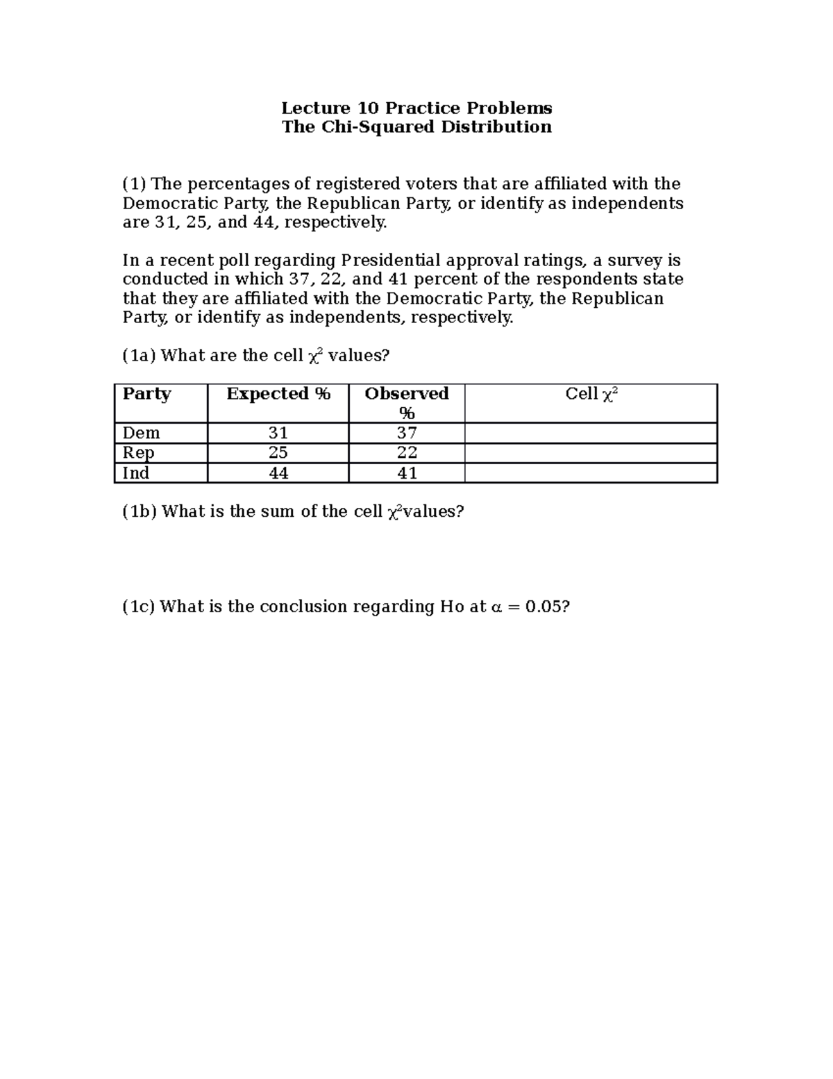 Lecture 10 Practice Problems - Lecture 10 Practice Problems The Chi ...