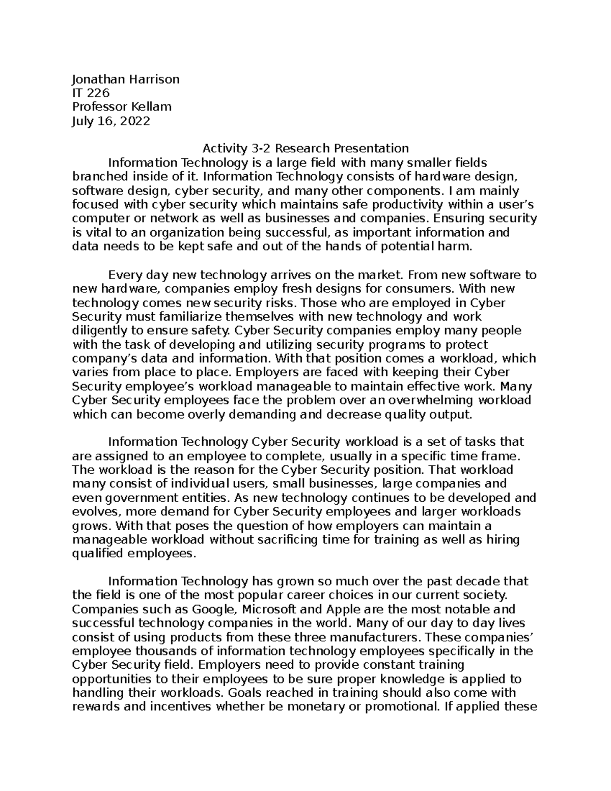 Module 3 Activity - Jonathan Harrison IT 226 Professor Kellam July 16 ...