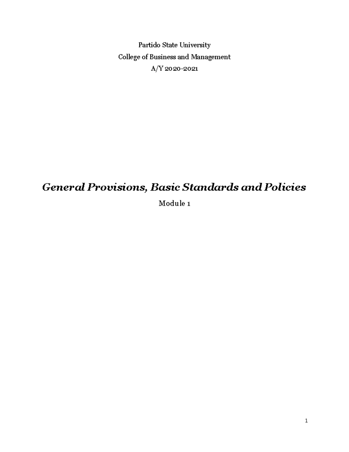 Module 1 General Provisions Basic Standards And Policies Partido