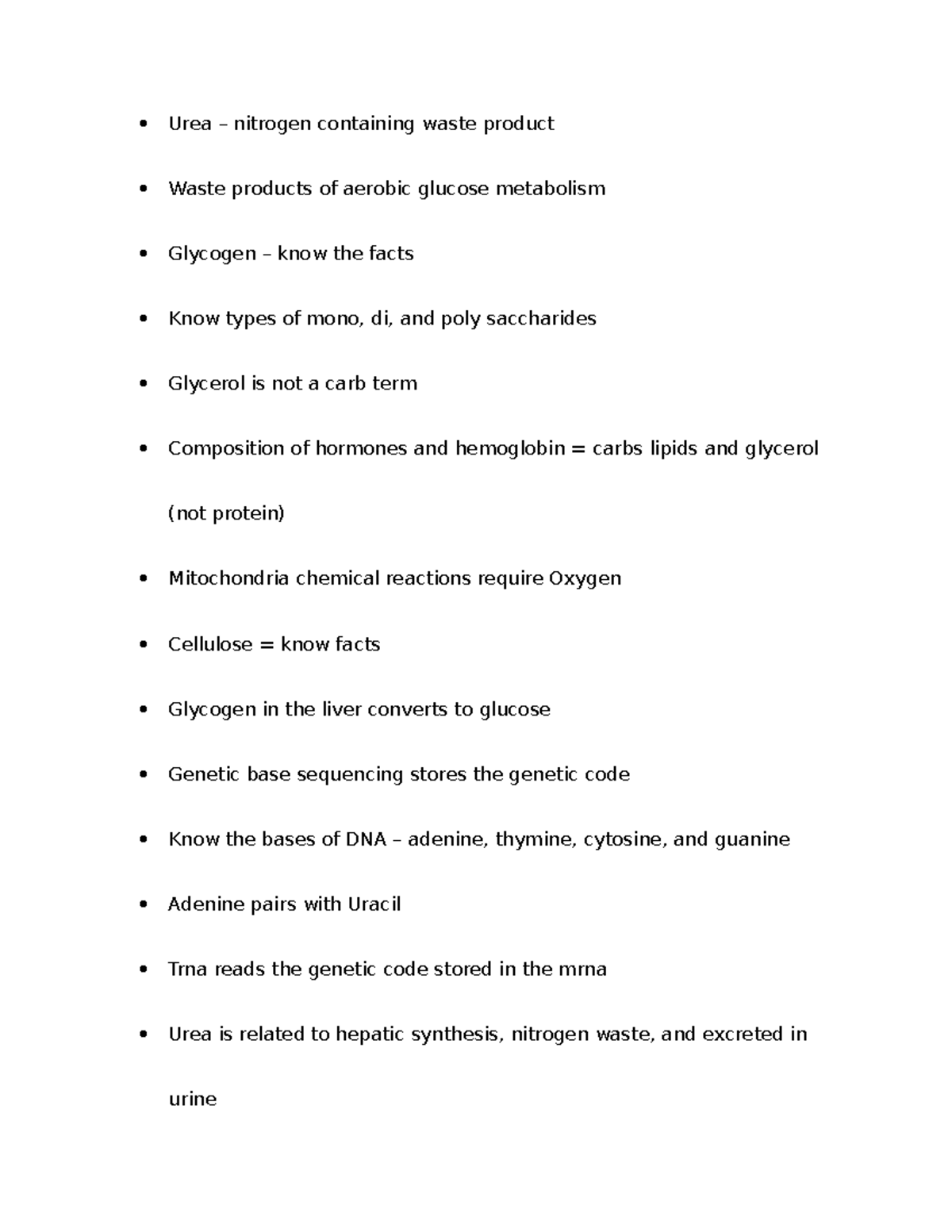 Test 2 - ch 4-5 study guide - Urea – nitrogen containing waste product ...