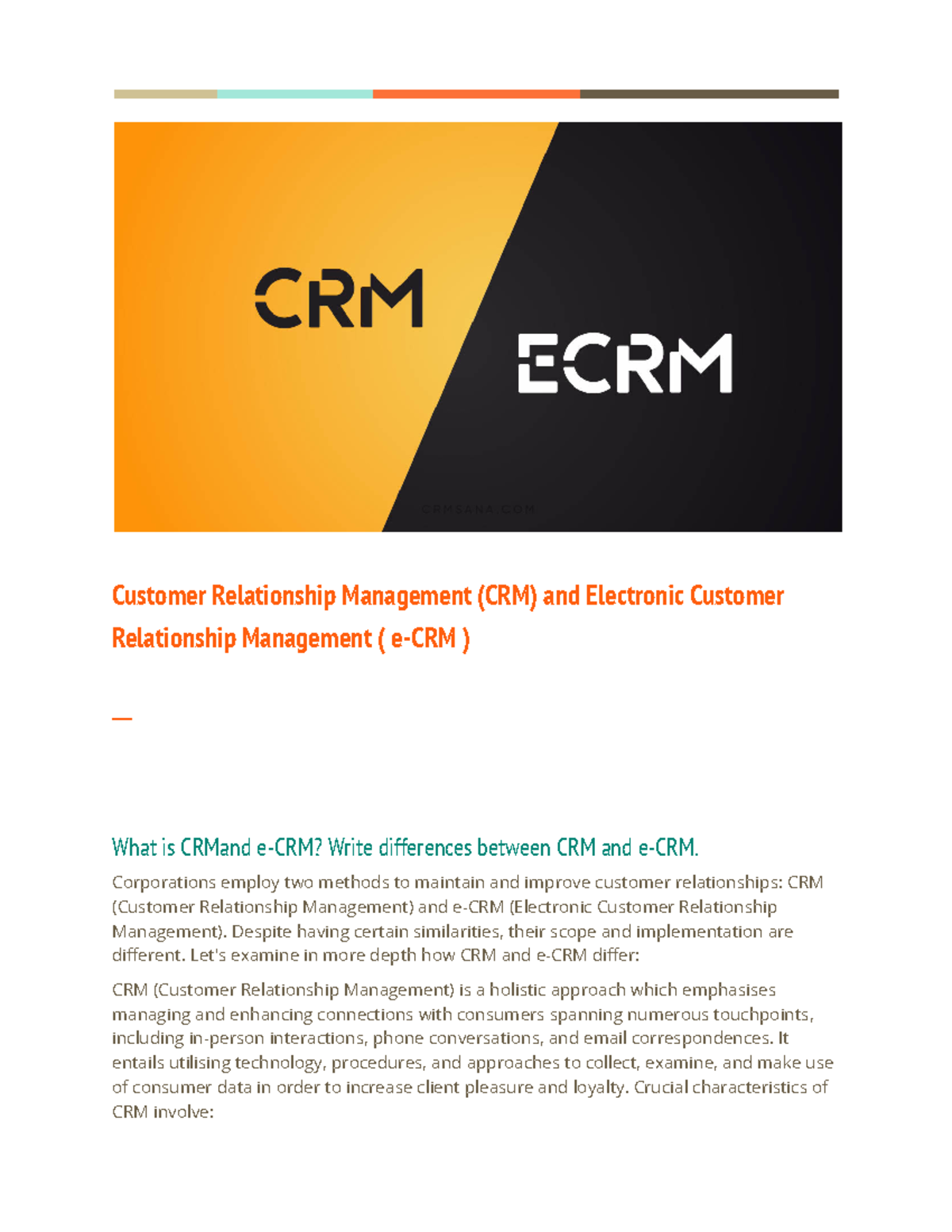 3 sec assignment - Customer Relationship Management (CRM) and Electronic Customer Relationship ...