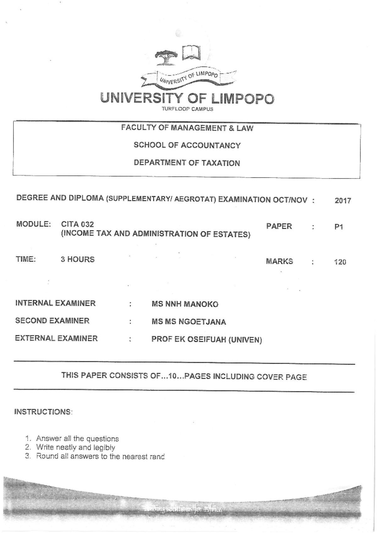 CITA032 October November 2017 - OF LIMPOPO UNIVERSITY UNIVERSITY OF ...